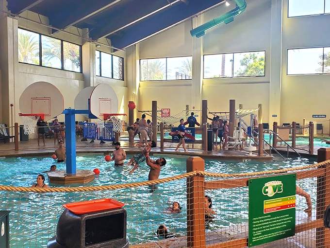 The FlowRider surf simulator: where California surf culture meets Midwestern practicality. Perfect waves every time, no shark warnings necessary!