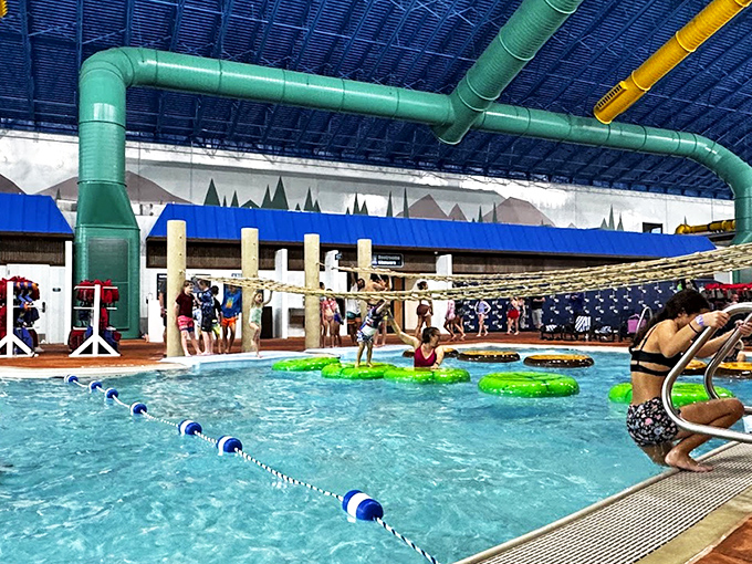 Slip sliding away! This epic blue flume delivers splash-tastic thrills with twisty tunnels that glow like something from a sci-fi waterworld. 