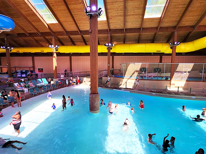 The indoor waterpark's vaulted wooden ceiling creates the perfect setting for aquatic joy &ndash; proof that "rain or shine" isn't just a weather forecast, it's a vacation guarantee.