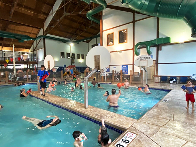 A water wonderland where winter doesn't exist. Yellow slides twist through the air like pasta in a giant's kitchen, promising aquatic thrills regardless of Ohio's weather forecast.