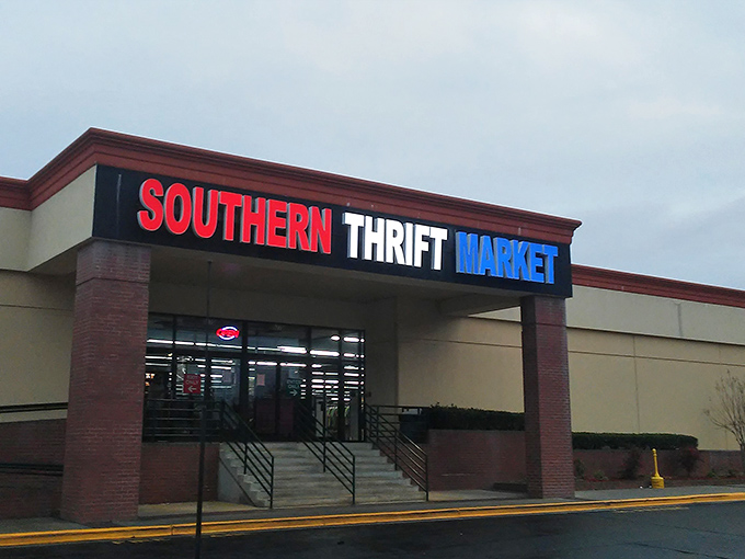 The bright yellow exterior with bold red-white-blue signage promises treasure hunting adventures inside&mdash;like a theme park for the bargain-obsessed.