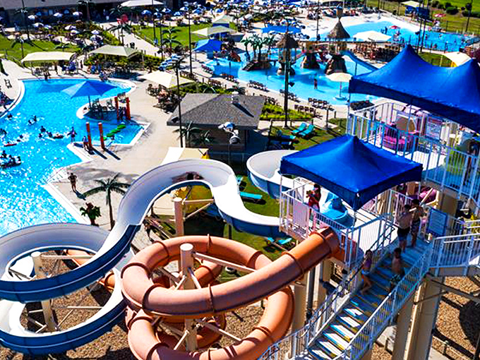 A bird's-eye view of aquatic paradise &ndash; where blue pools stretch like sapphires against the Arkansas landscape and adventure awaits around every corner.