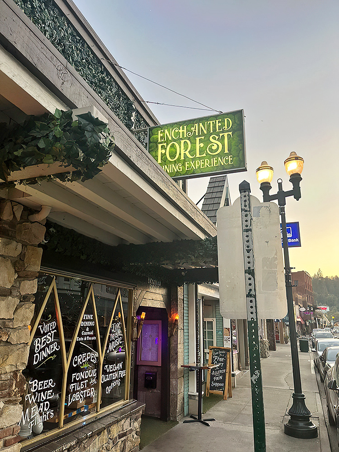 The magical purple door beckons from Main Street Placerville, promising an escape from reality that's just a step away.