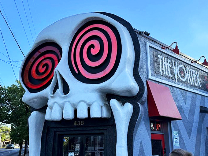 Enter if you dare! The Vortex's iconic skull entrance in Little Five Points isn't just photogenic&mdash;it's your portal to Atlanta's most deliciously rebellious dining experience.