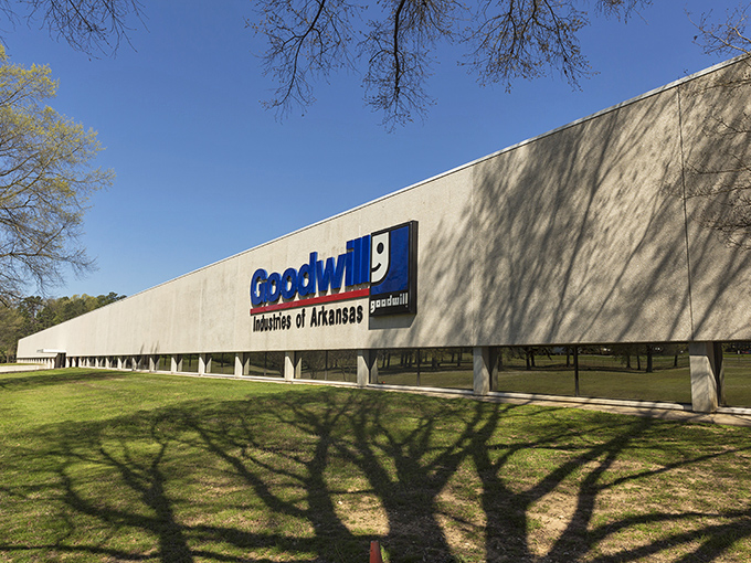 The mothership has landed! Goodwill's Arkansas headquarters stretches across the landscape like a treasure hunter's promised land.