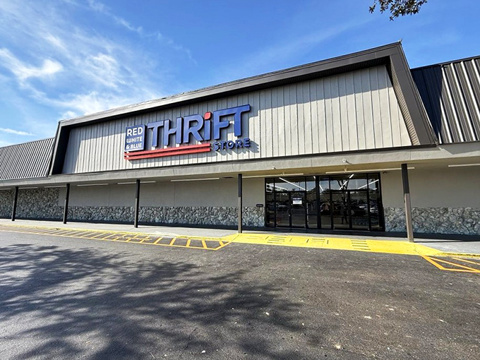 The unassuming exterior of Red White and Blue Thrift Store hides a treasure trove within&mdash;like finding a speakeasy, but instead of cocktails, you'll discover vintage treasures.