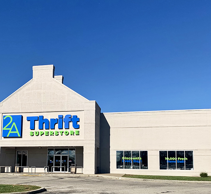 The retail equivalent of a mullet: Big Lots business in the front, thrifting party in the back. 2nd Ave Thrift Superstore shares this spacious building with plenty of parking. 
