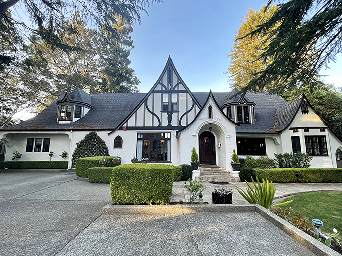 Tudor-style magic at twilight – where fairy tales meet wine country. Those timber accents aren't just showing off; they're telling stories centuries in the making.