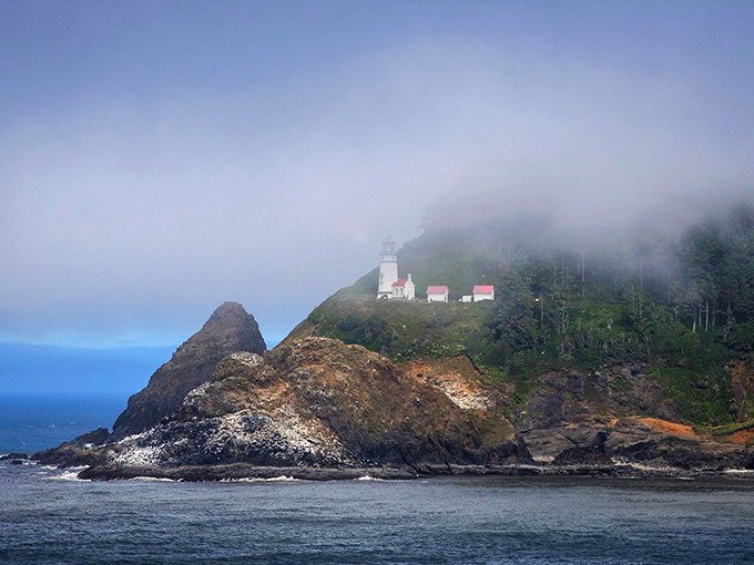 
Twilight transforms Heceta Head Lighthouse into something from a gothic novel. The foggy backdrop only adds to the delicious eeriness that makes this spot unforgettable.
