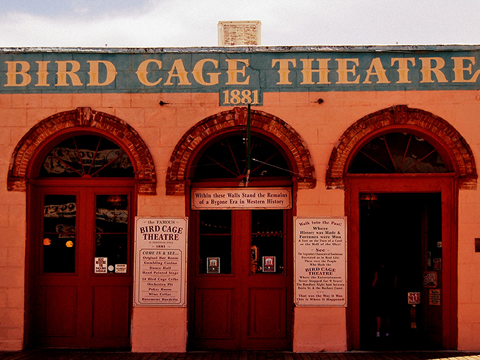 The unassuming facade of Tombstone's Bird Cage Theatre belies the wild history within. Like a poker player with a royal flush, it keeps its best secrets hidden.