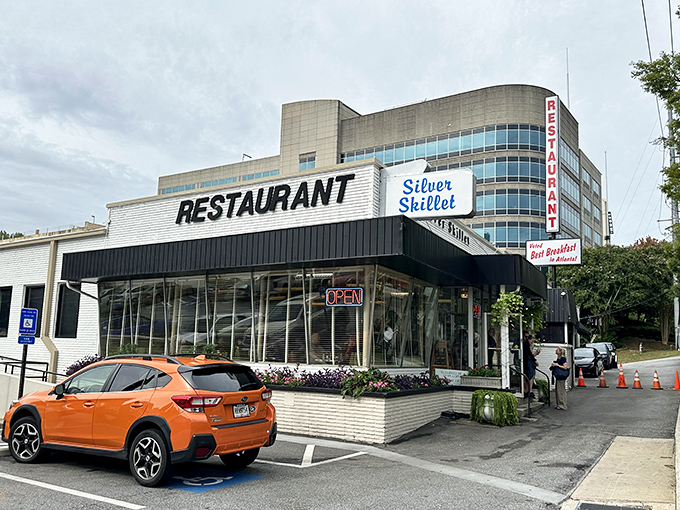 The Silver Skillet's iconic storefront stands as a culinary lighthouse in Atlanta, beckoning hungry travelers with promises of Southern comfort done right.