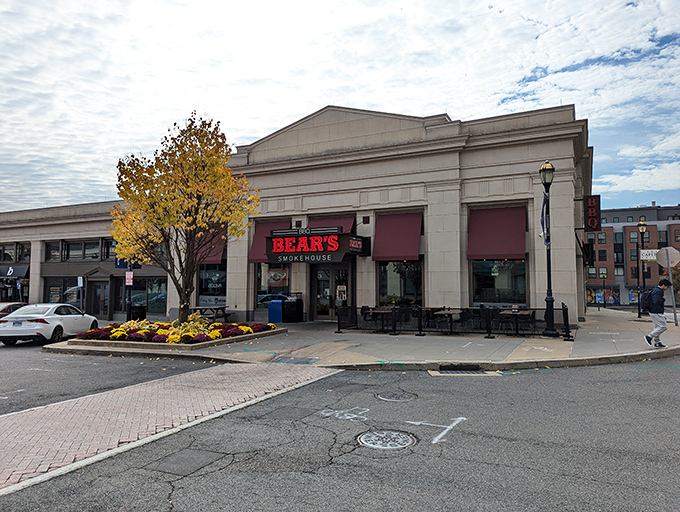 The glowing red sign of Bear's Smokehouse beckons like a barbecue lighthouse, guiding hungry souls through downtown Hartford to smoky salvation.