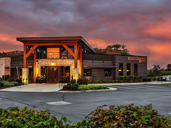Sunset at Grindstone isn't just a time of day—it's a spectacle. The stone façade and timber beams glow like they're auditioning for a Hoosier postcard.