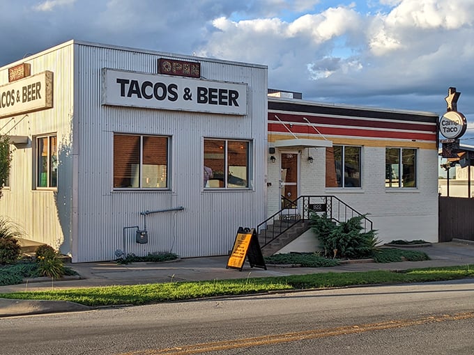 The "TACOS & BEER" sign isn't just a promise&mdash;it's a mission statement. Camp Taco's exterior blends retro charm with modern flair, like your favorite summer camp grew up and got cool.