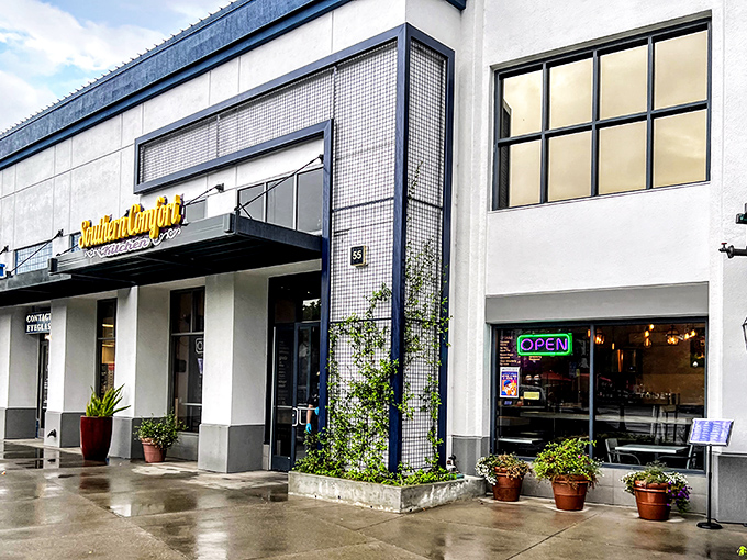 The unassuming exterior of Southern Comfort Kitchen hides culinary treasures within, like finding a jazz club in a phone booth.