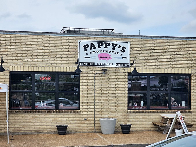 The unassuming yellow brick exterior of Pappy's Smokehouse &ndash; where BBQ pilgrims willingly make the journey for meat nirvana.