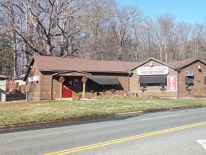 The unassuming exterior of The Log Cabin Restaurant proves once again that the best seafood treasures often hide in plain sight.