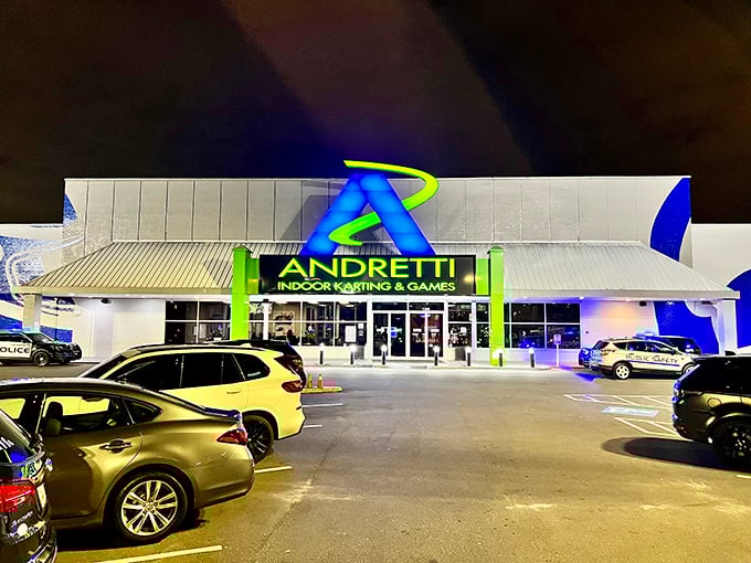 The iconic green "A" welcomes thrill-seekers to Andretti Indoor Karting & Games, where Marietta residents trade ordinary afternoons for extraordinary adventures.