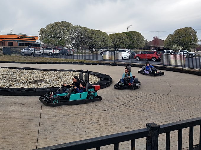 The ultimate childhood fantasy realized: go-karts that actually go fast enough to make your cheeks flap in the wind.