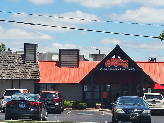 The iconic red-roofed entrance promises burger nirvana within. "Perfect burgers, built from scratch" isn't just a slogan&mdash;it's a Louisville guarantee. 