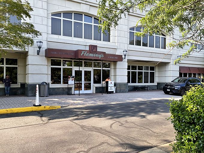 The entrance to beef paradise! Fleming's elegant stone facade in McLean promises a carnivorous adventure worth every mile of Northern Virginia traffic.