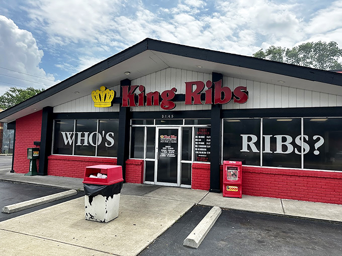 The red brick exterior of King Ribs asks a simple question with its bold signage: "WHO'S RIBS?" One visit, and you'll have your delicious answer.