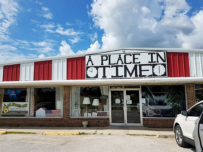 The red and white stripes bunting is a beacon calling to treasure hunters. This unassuming exterior houses universes of nostalgia waiting to be discovered.