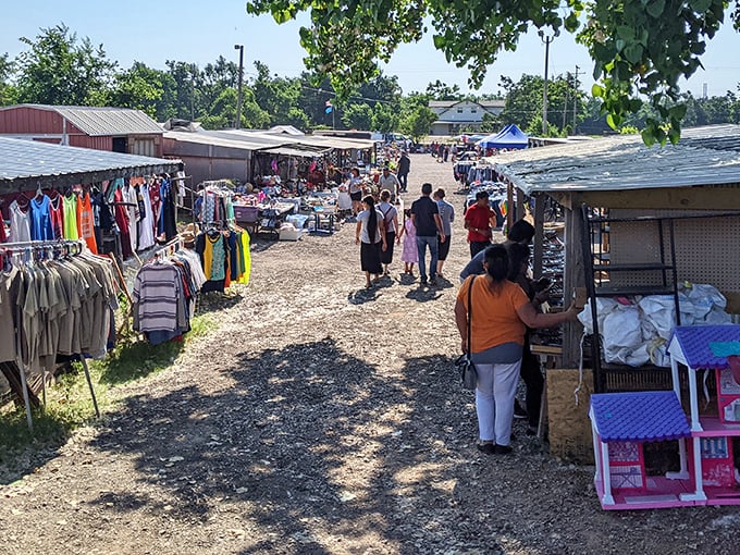 The cathedral of commerce! Mary's Swap Meet's massive pavilion houses hundreds of vendors under one roof, creating a bargain hunter's paradise in Oklahoma City.