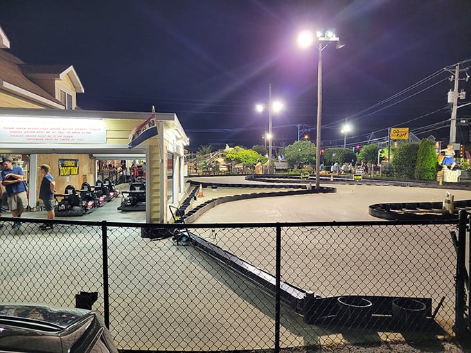 Night racing takes on a magical quality at Viking Golf & Go-Karts, where the track's curves beckon speed demons of all ages.