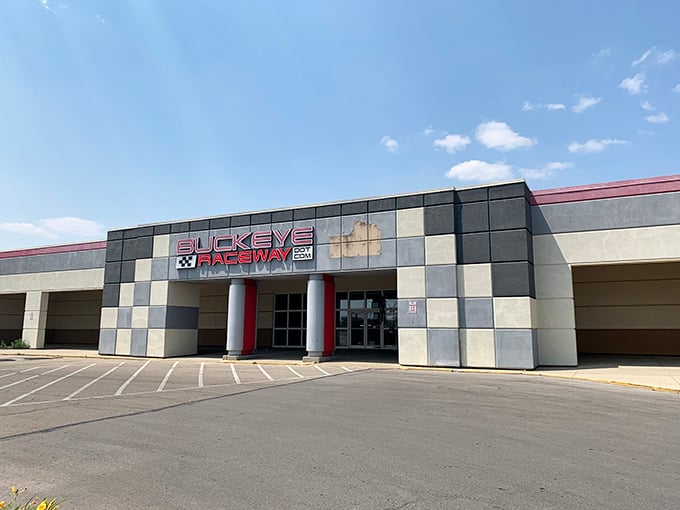 The unassuming exterior hides Columbus's temple of speed. Like finding a Ferrari engine in your grandmother's sedan—surprising thrills await behind these checkerboard walls.