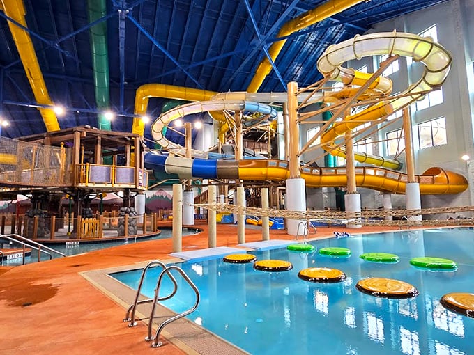 Slip sliding away! This epic blue flume delivers splash-tastic thrills with twisty tunnels that glow like something from a sci-fi waterworld. 