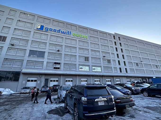 The unassuming exterior of bargain-hunting paradise at 3728 Market Street. Behind these doors, Missouri's most determined thrifters prepare for retail adventure.
