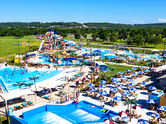 A bird's-eye view of aquatic paradise &ndash; where blue pools stretch like sapphires against the Arkansas landscape and adventure awaits around every corner.