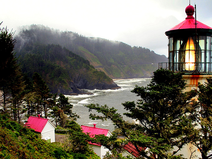 Twilight transforms Heceta Head Lighthouse into something from a gothic novel. The foggy backdrop only adds to the delicious eeriness that makes this spot unforgettable.
