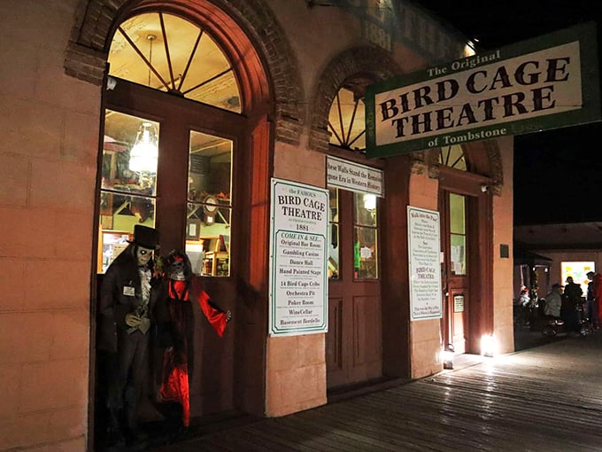 The unassuming facade of Tombstone's Bird Cage Theatre belies the wild history within. Like a poker player with a royal flush, it keeps its best secrets hidden.