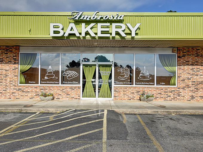 The unassuming exterior of Ambrosia Bakery proves that culinary greatness often hides behind modest facades, like finding Narnia in an ordinary wardrobe.