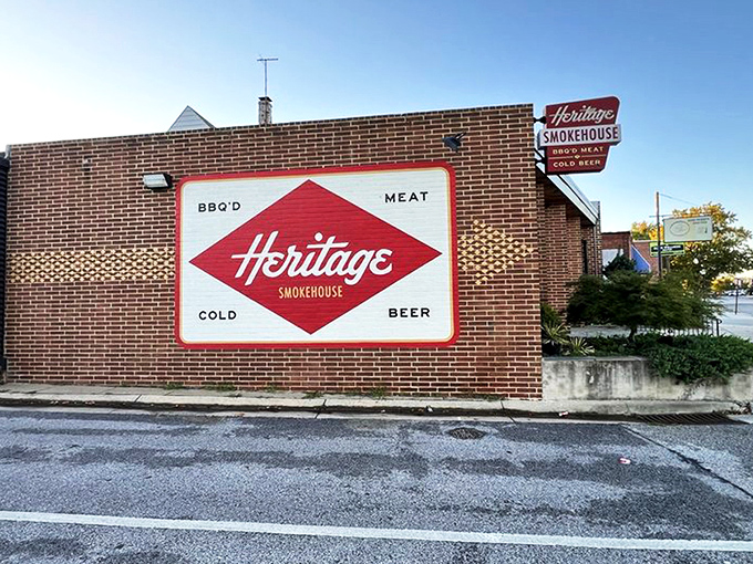The red diamond logo promises the holy trinity of BBQ: meat, smoke, and cold beer.