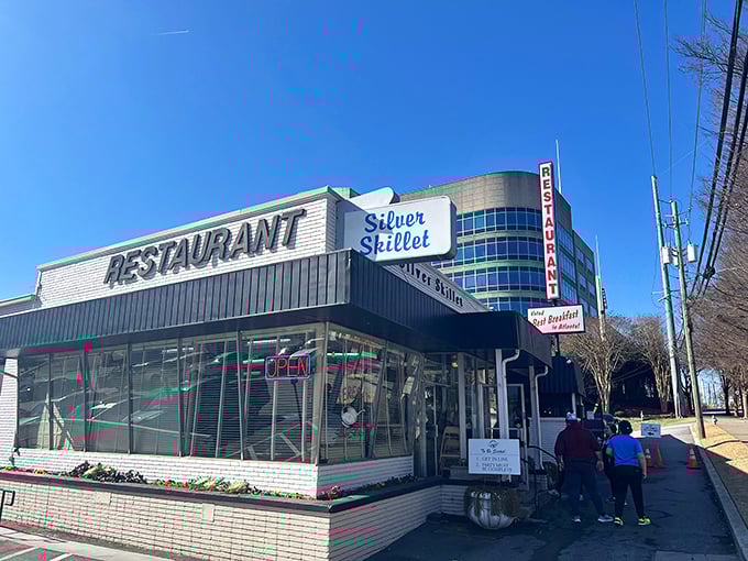 The Silver Skillet's iconic storefront stands as a culinary lighthouse in Atlanta, beckoning hungry travelers with promises of Southern comfort done right.