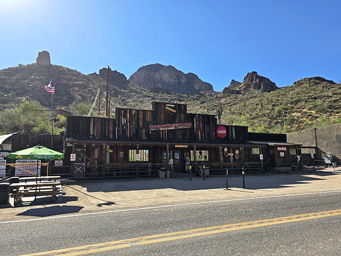 The Wild West isn't dead&mdash;it's just waiting for you at Tortilla Flat Saloon, where weathered wood and desert mountains create the perfect backdrop for adventure.