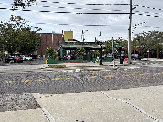 The emerald facade of James Joyce Irish Pub stands out like a Celtic oasis amid Tampa's palm trees. Ireland meets Florida in the most delicious cultural collision.