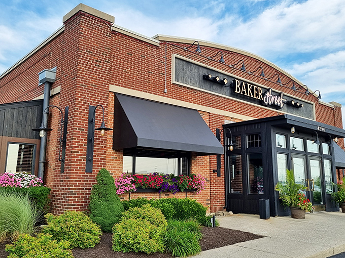 The brick exterior of BakerStreet Steakhouse stands like a confident understatement&mdash;promising excellence without shouting about it. Those flower boxes aren't just pretty; they're a preview of the attention to detail waiting inside.
