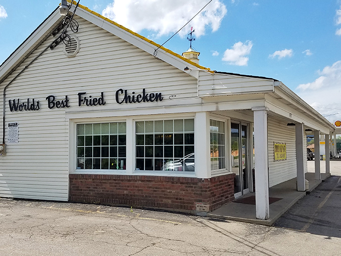 Bold claims require bold evidence, and that "World's Best Fried Chicken" sign isn't kidding around. This unassuming exterior houses culinary treasures worth the drive.