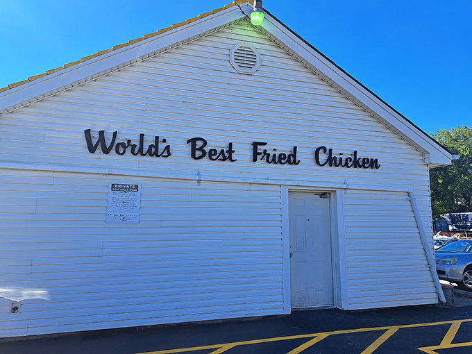 Bold claims require bold evidence, and that "World's Best Fried Chicken" sign isn't kidding around. This unassuming exterior houses culinary treasures worth the drive.
