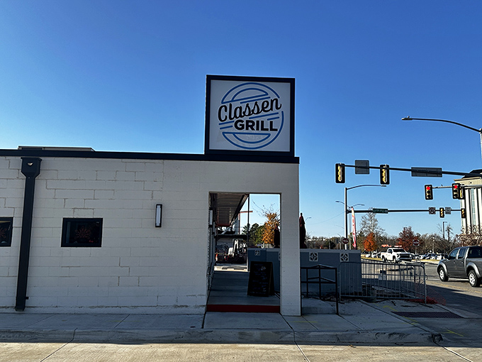 The unassuming exterior of Classen Grill stands like a breakfast beacon on Classen Boulevard, promising delicious treasures within for those in the know.