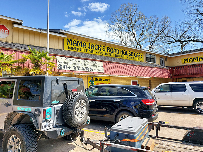 The pink metal roof and bold yellow signage of Mama Jack's &ndash; Texas' culinary equivalent of finding a $20 bill in your winter coat pocket.