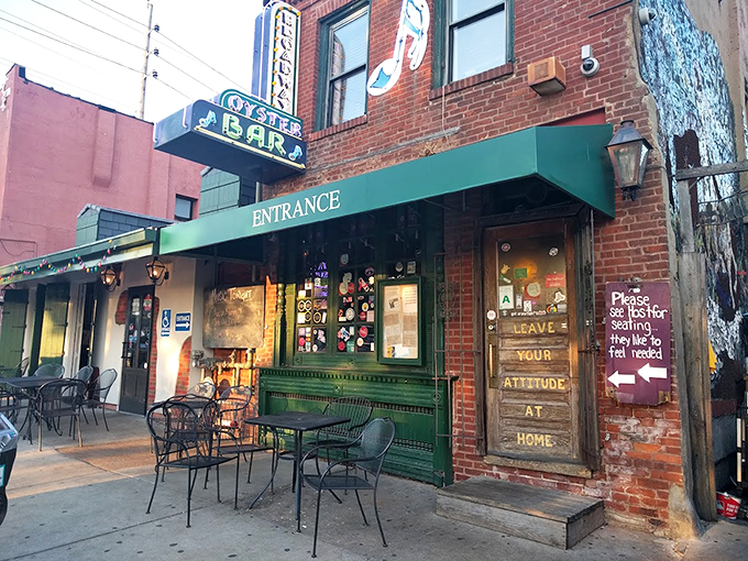 The iconic brick facade and neon sign welcome you like an old friend with a cheeky reminder to check your attitude at the door.