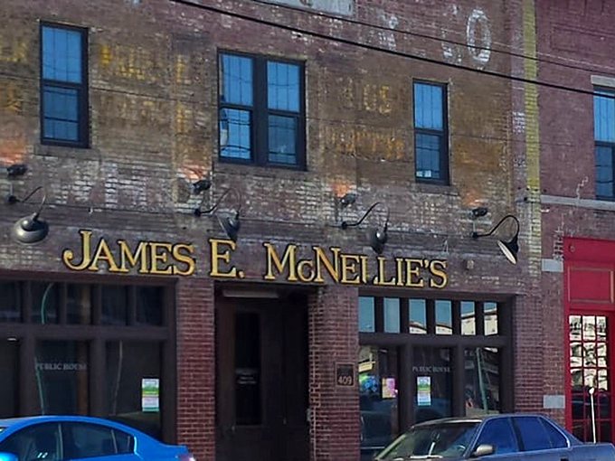 The historic brick facade of James E. McNellie's stands proudly in downtown Tulsa, a beacon for those seeking authentic pub comfort in Oklahoma.