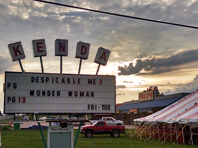 Classic cars line up at the Kenda Drive-In, where nostalgia isn't just served&mdash;it's parked right next to you on movie night.