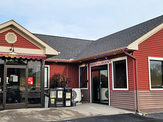 The cherry-red exterior of Frankford Family Diner stands out like a beacon of comfort food hope on Route 113, promising delicious salvation for hungry travelers.