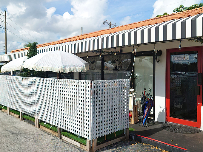 The black and white striped awning and bright red door of La Fresa Francesa isn't just charming&mdash;it's like Paris decided to vacation in Hialeah and never left.